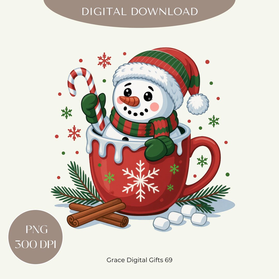 Snowman Hot Cocoa PNG: Christmas Mug Clipart (digital Download) - Etsy