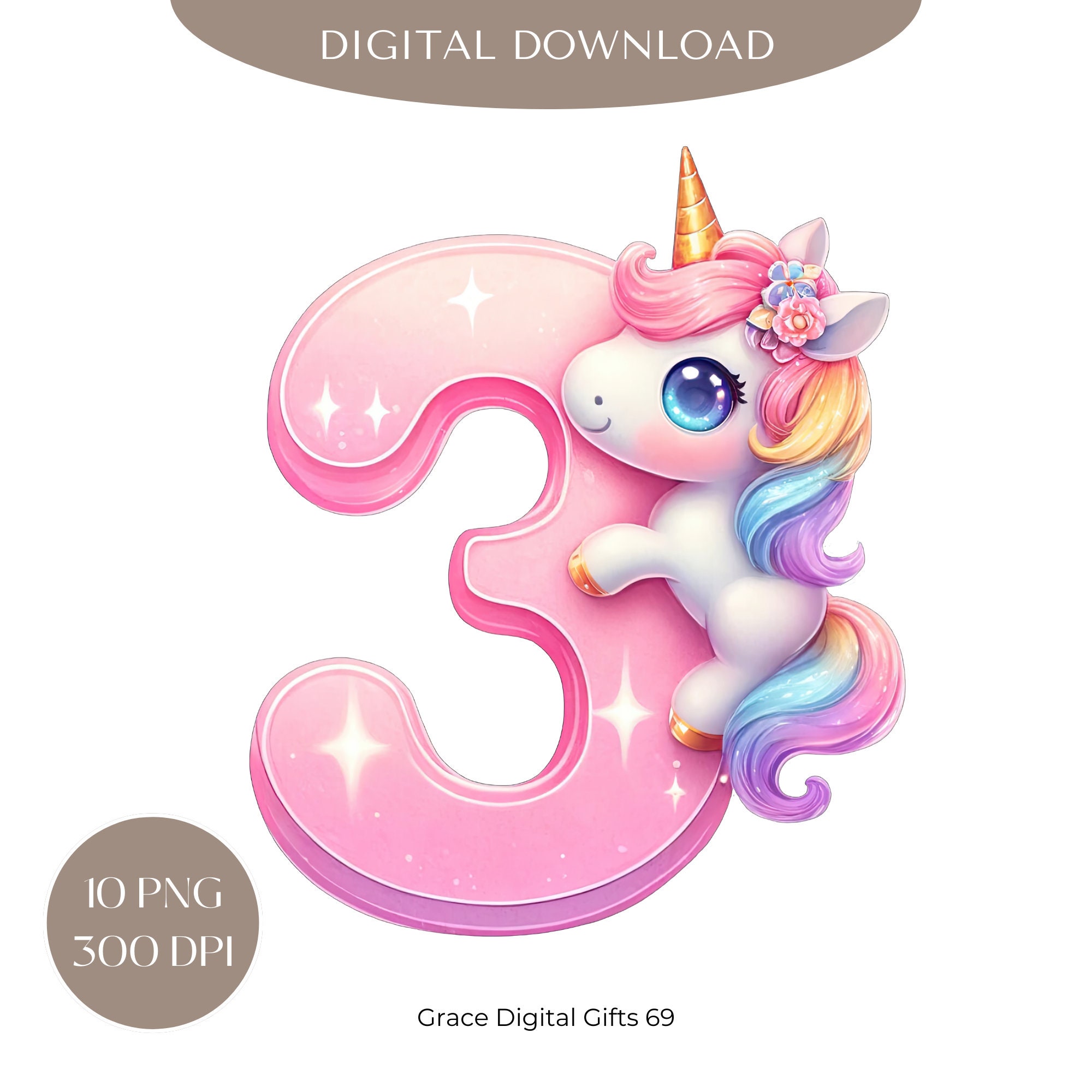 Cute Watercolor Unicorn Birthday Clipart Bundle PNG, Unicorn Alphabet ...