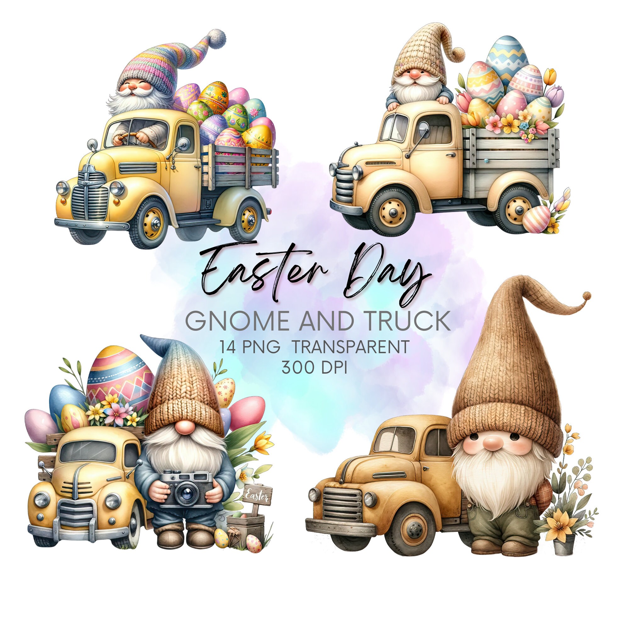 Easter Gnomes With Vintage Truck Clipart Bundle, Spring Gnomes PNG ...