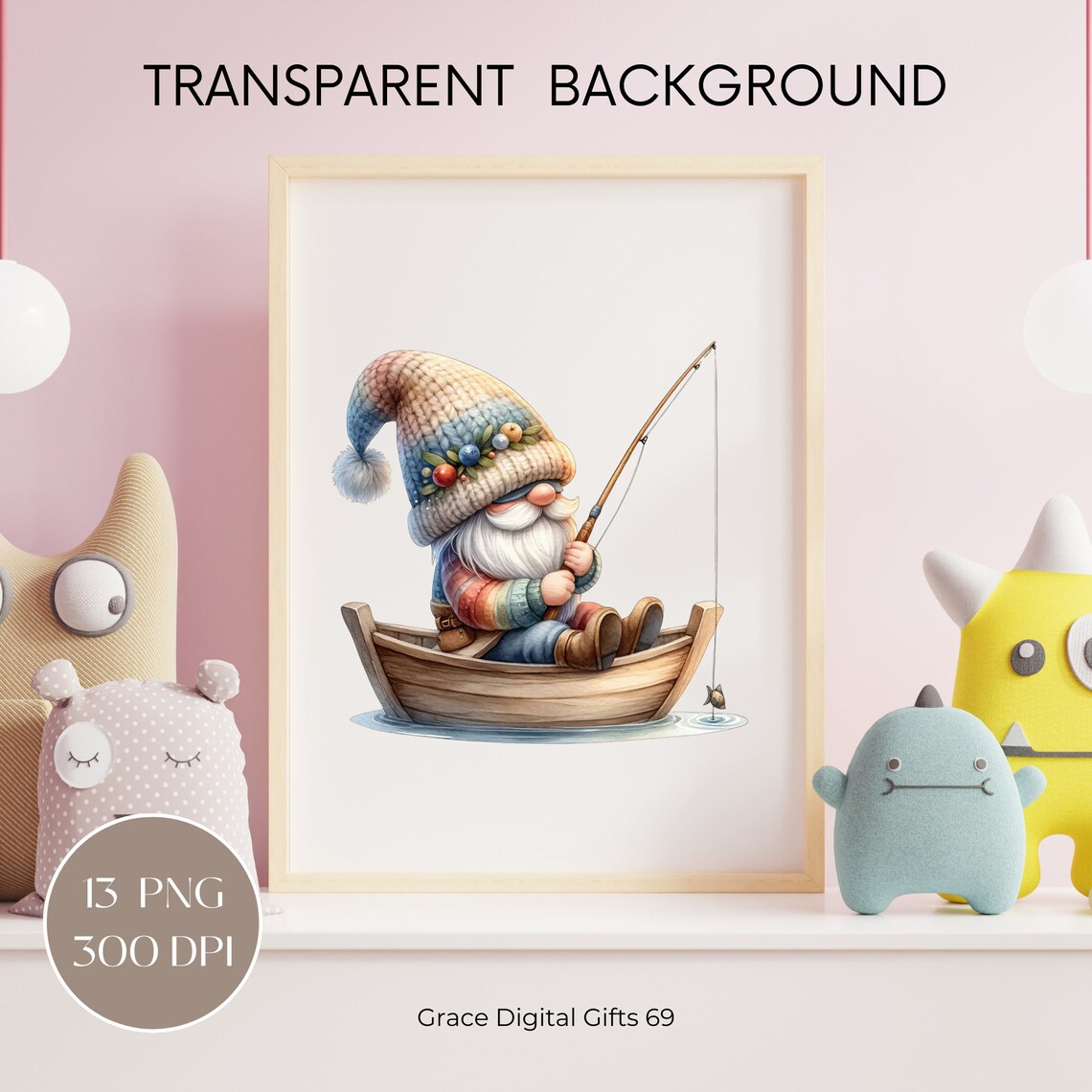 Watercolor Fisherman Gnome Clipart PNG Bundle, Fishing Gnome, Clipart ...