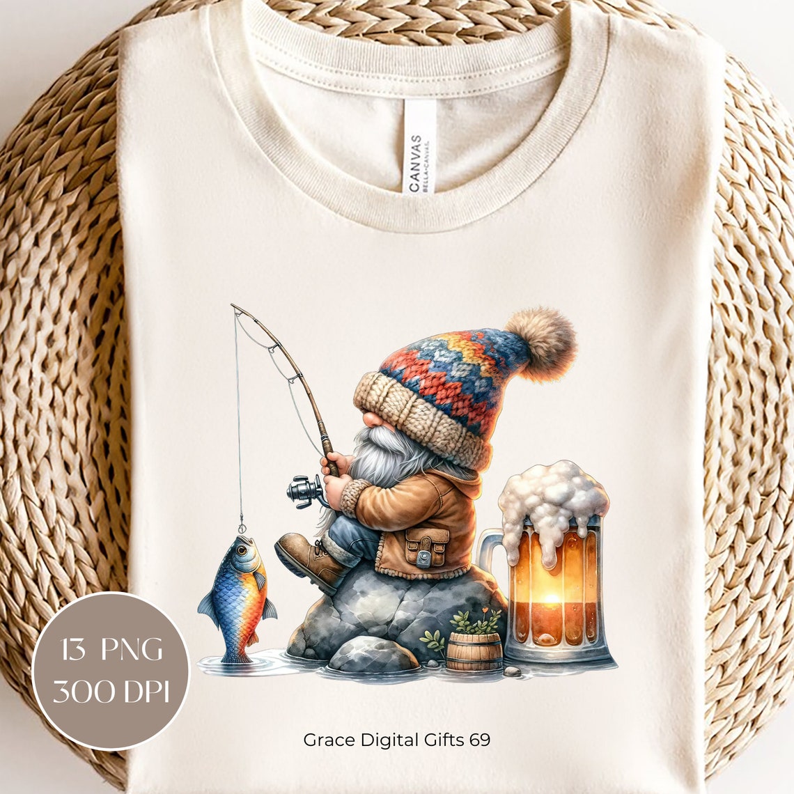 Watercolor Fisherman Gnome Clipart PNG Bundle, Fishing Gnome, Clipart ...