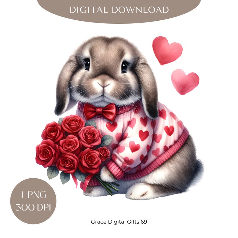 Watercolor Valentines Cute Holland Lop Clipart PNG, Animals Clipart ...