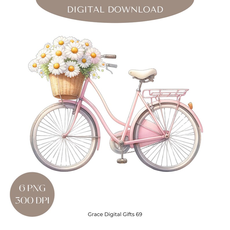 6 PNG Watercolor Bicycles With Flowers Clipart, Spring Flowers, Floral ...