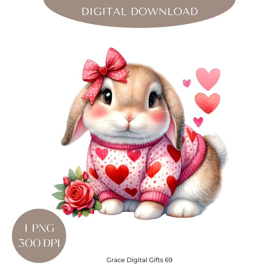 Watercolor Valentines Cute Rabbit Clipart PNG, Animals Clipart Nursery ...
