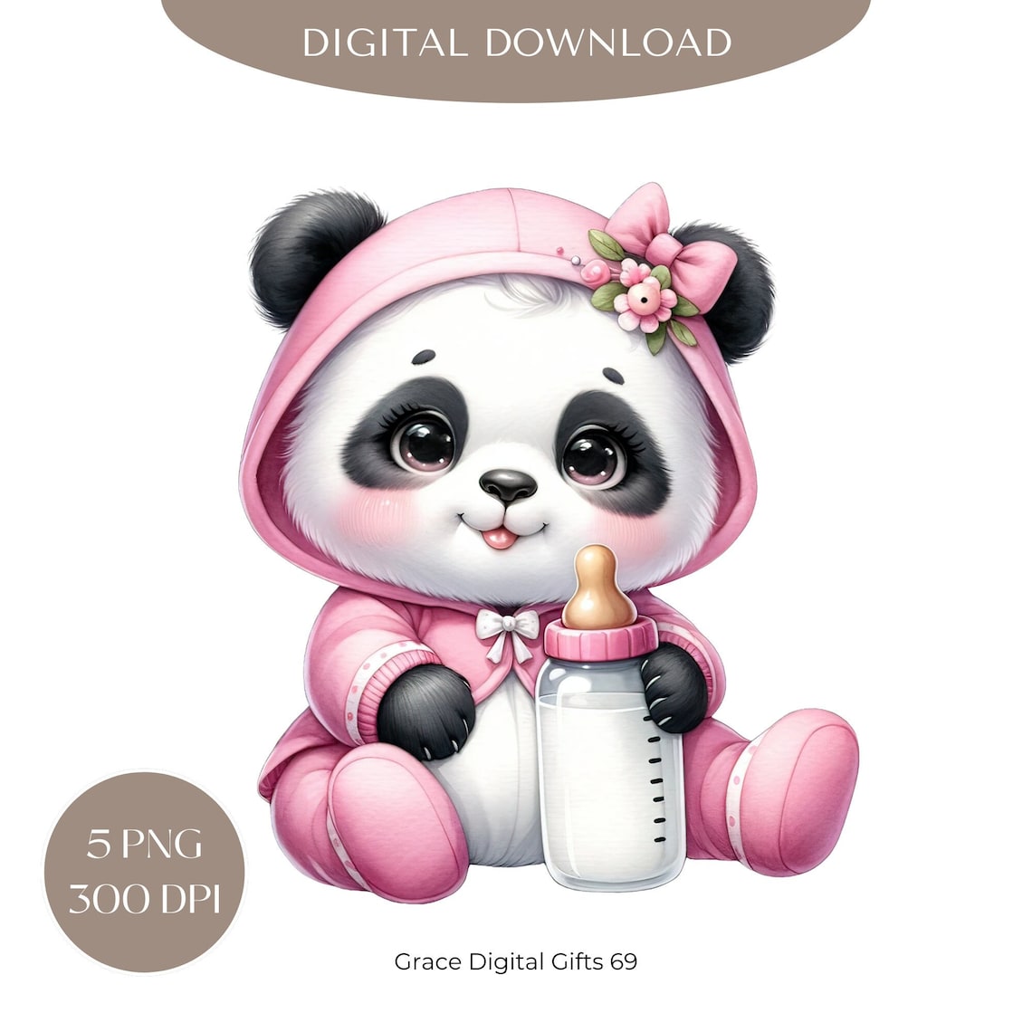 Cute Watercolor Baby Girl Pandas Clipart PNG, Little Pandas, Baby ...