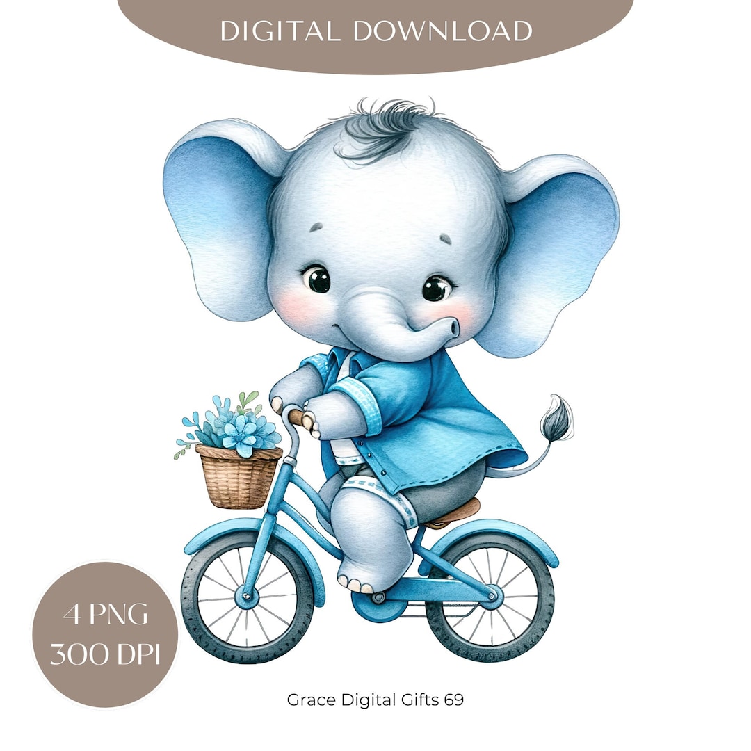 Cute Watercolor Baby Boy Elephants Clipart PNG, Little Elephants, Baby ...