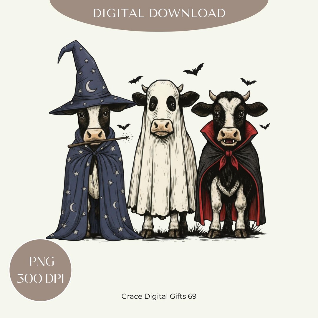 Halloween Cow PNG: Spooky Farm Animal Costume Clipart (digital Download ...