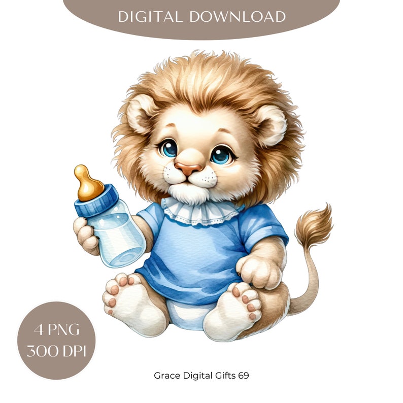 Watercolor Baby Lion Clipart PNG: Nursery Sublimation (digital Download ...