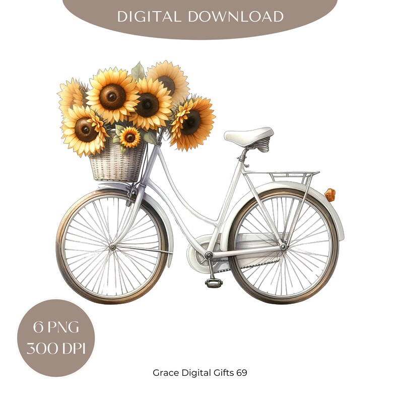 6 PNG Watercolor Bicycles With Flowers Clipart, Spring Flowers, Floral ...