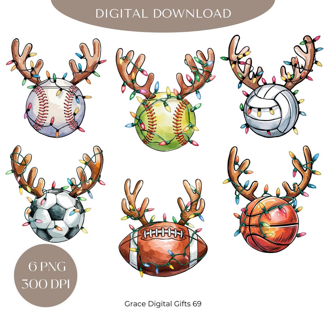 Christmas Sports Reindeer Horn PNG: Holiday Soccer, Football, Baseball ...