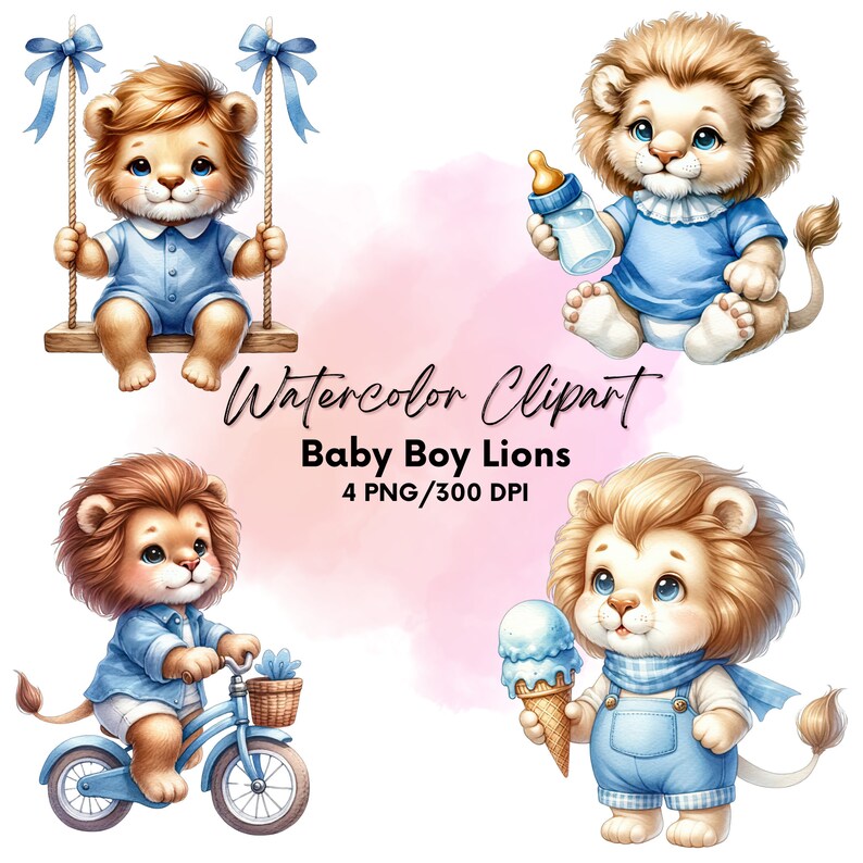 Watercolor Baby Lion Clipart PNG: Nursery Sublimation (digital Download ...