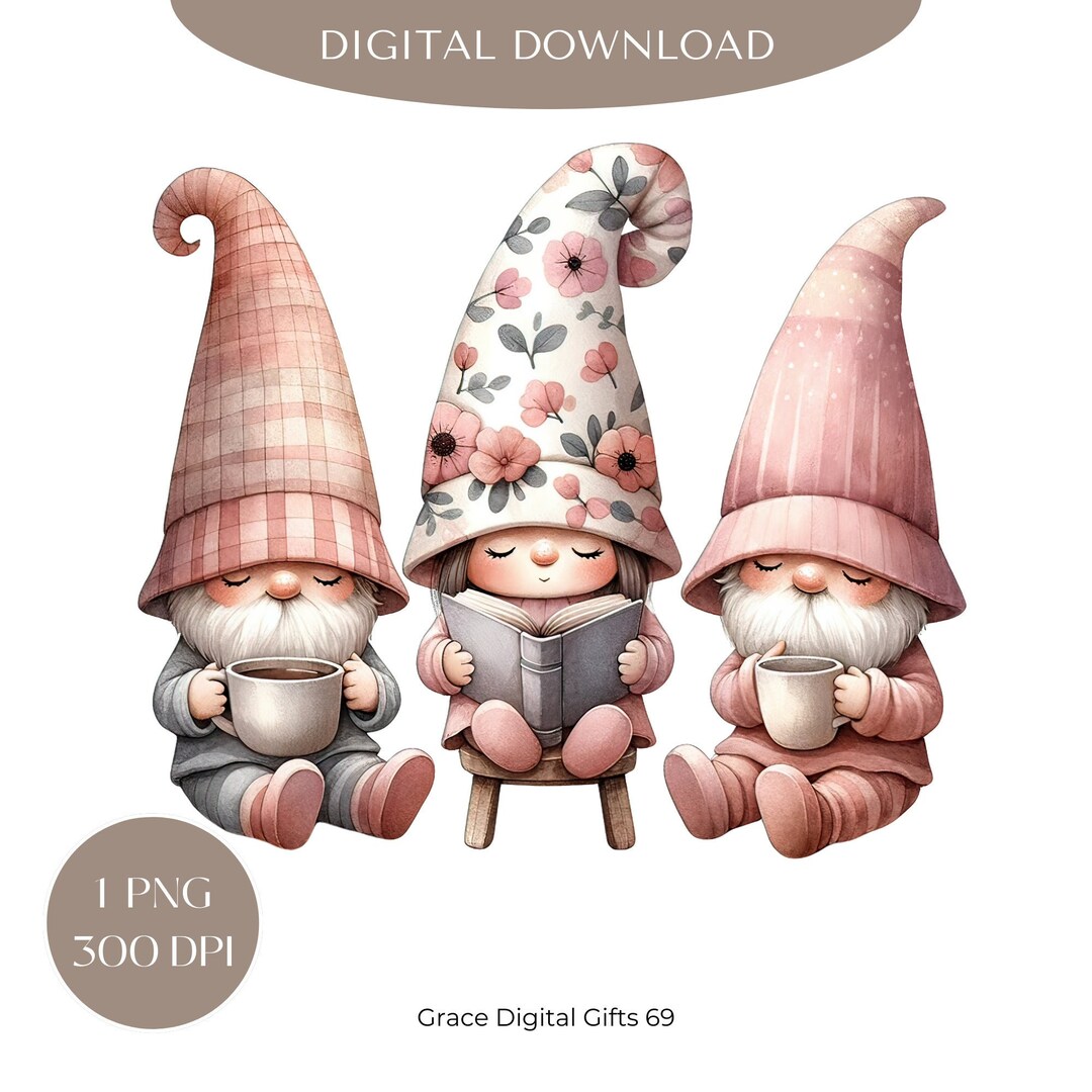 Watercolor World Book Day, Gnomes Reading a Book, Coffee Gnomes Clipart ...