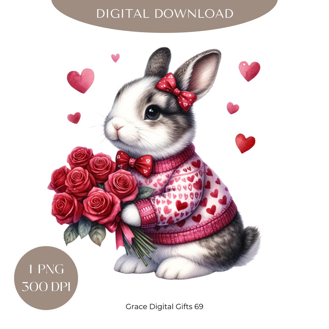 Watercolor Valentines Cute Rabbit Clipart PNG, Animals Clipart Nursery ...
