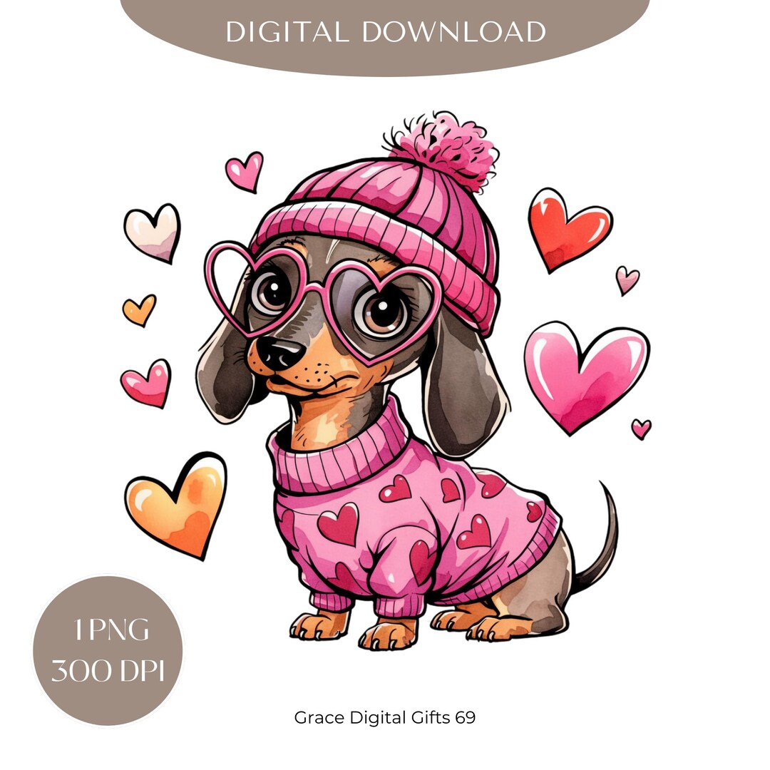 Valentine Dachshund Dog PNG, Sausage Dog Png, Wiener Dog Png, Valentine ...