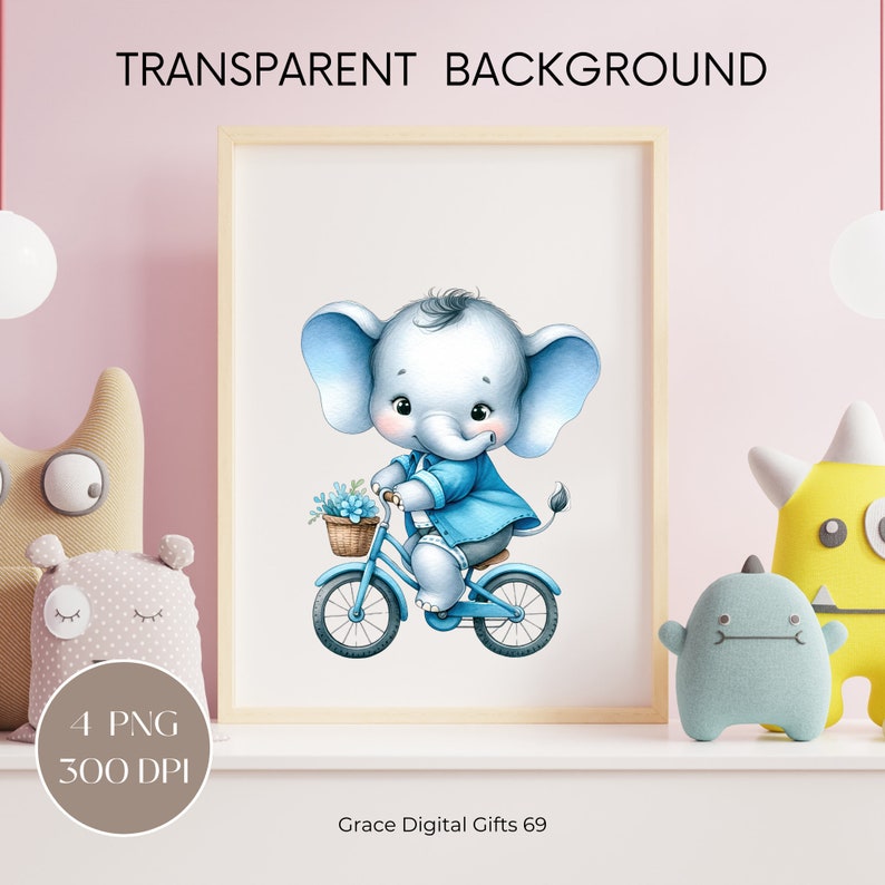 Cute Watercolor Baby Boy Elephants Clipart PNG, Little Elephants, Baby ...