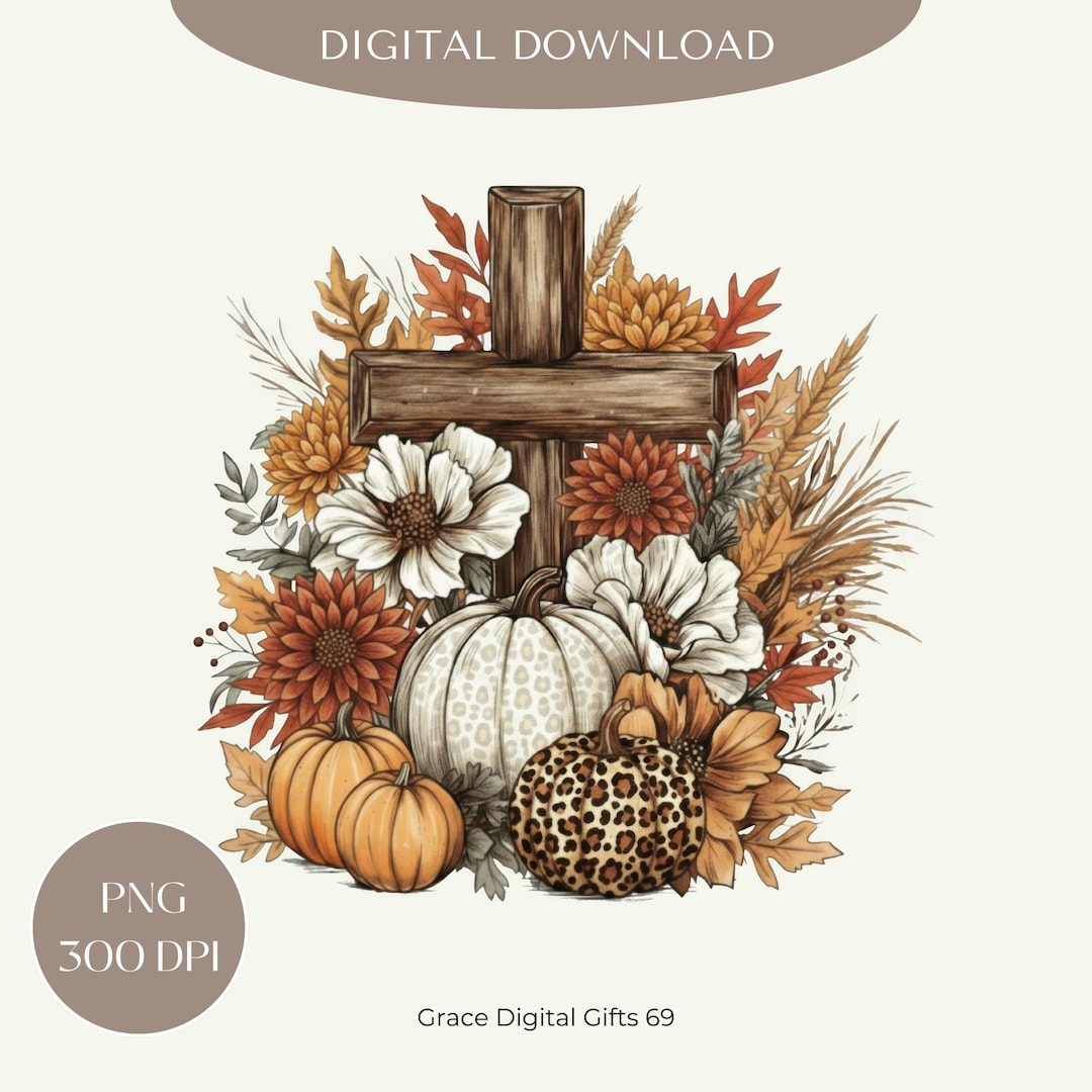 Christian Fall Cross Pumpkin PNG: Rustic Thanksgiving Religious Clipart ...