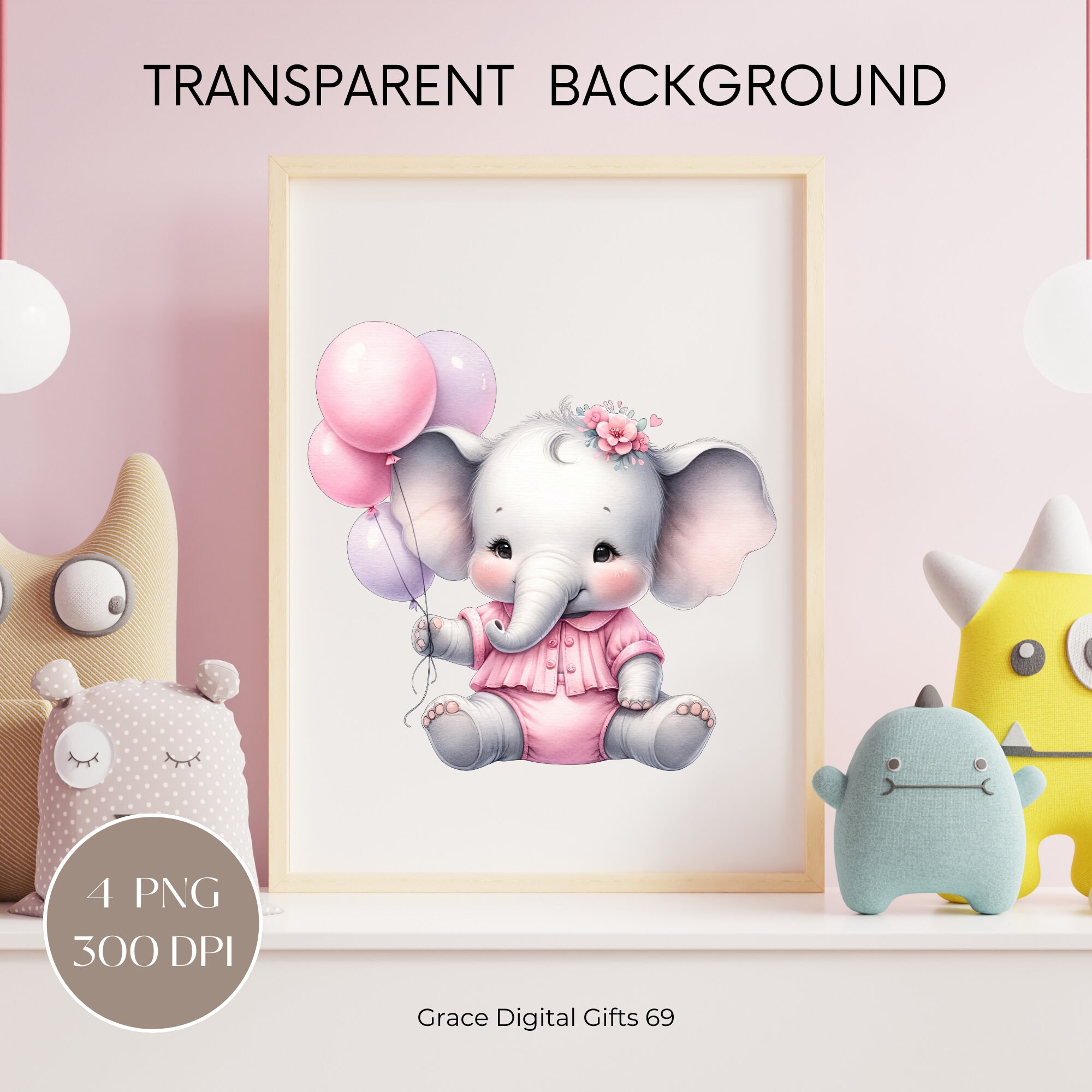 Cute Watercolor Baby Girl Elephants Clipart PNG, Little Elephants, Baby ...