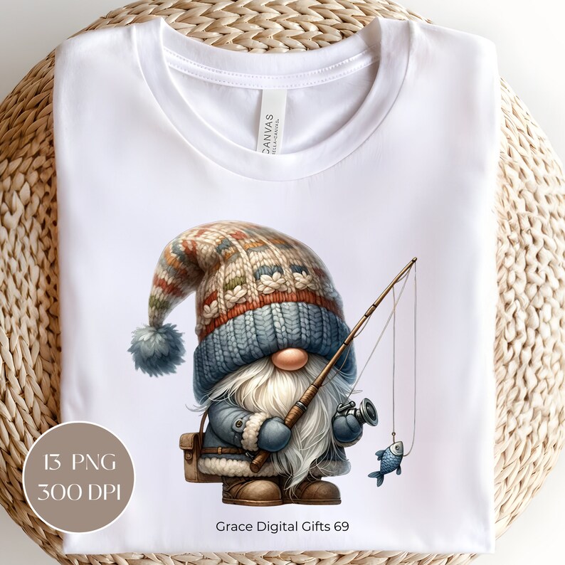 Watercolor Fishing Gnome Clipart: PNG Bundle, Nursery Art (digital ...