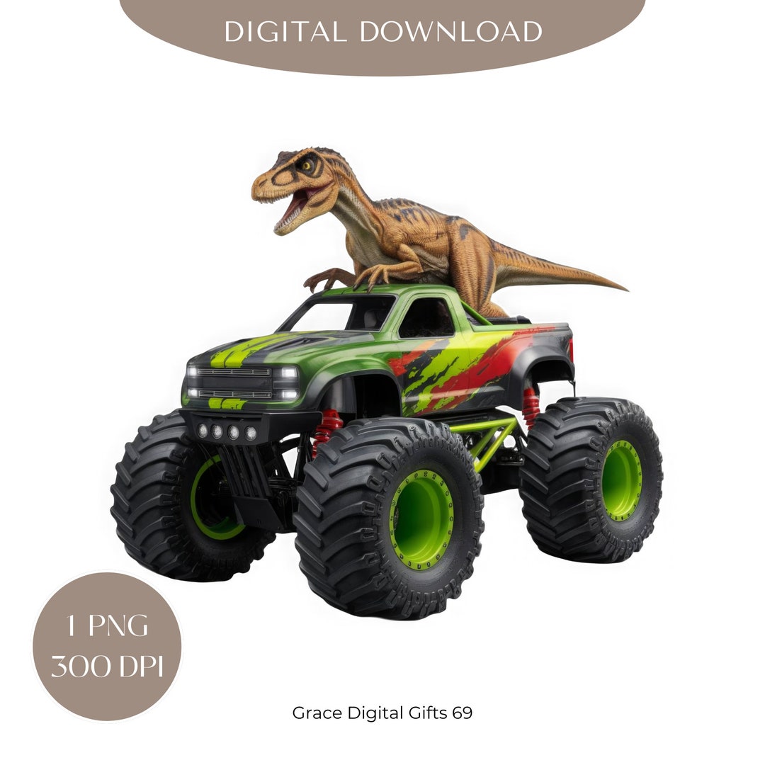 Monster Truck and Velociraptor Dinosaur Clipart PNG, Monster Truck Png ...
