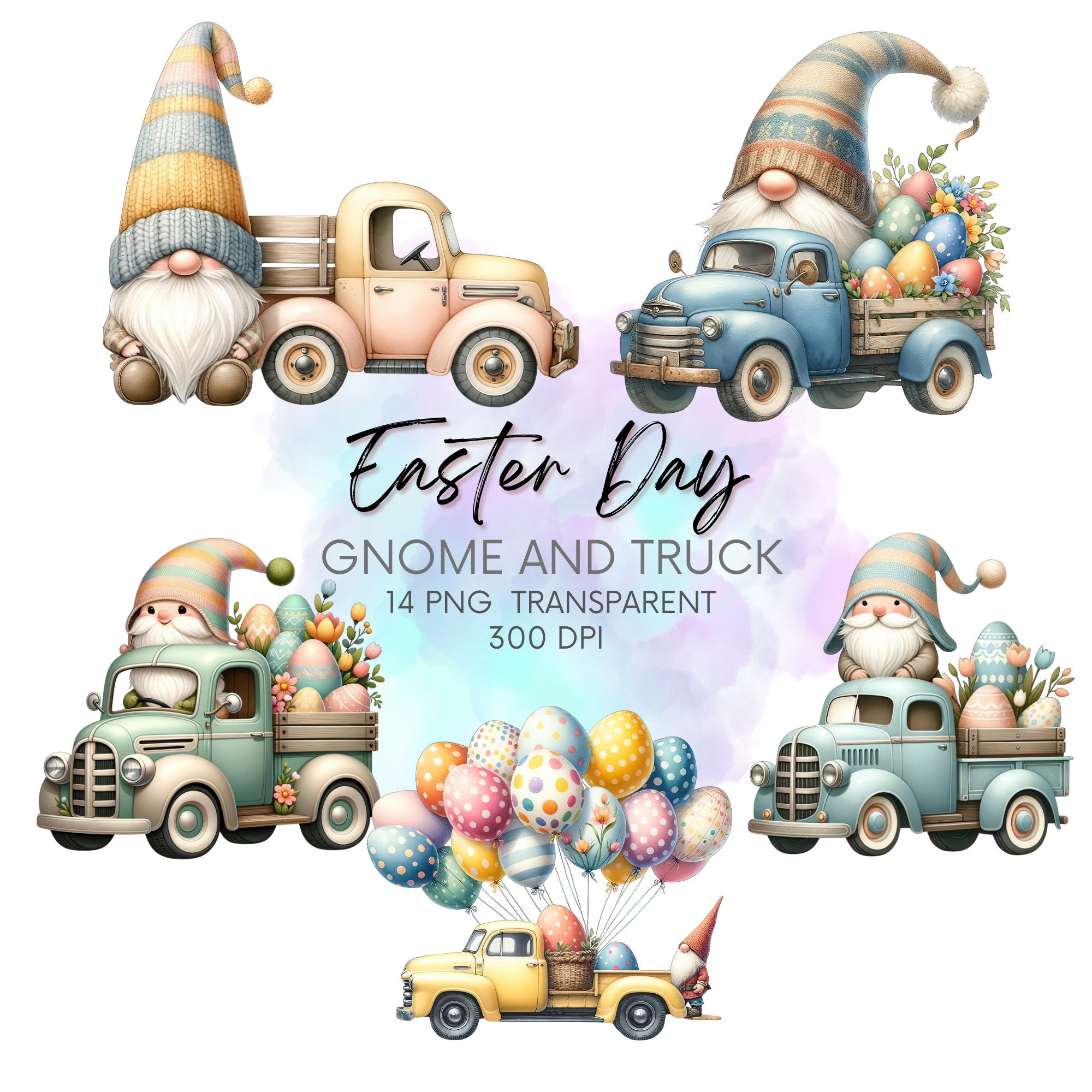 Easter Gnomes With Vintage Truck Clipart Bundle, Spring Gnomes PNG ...