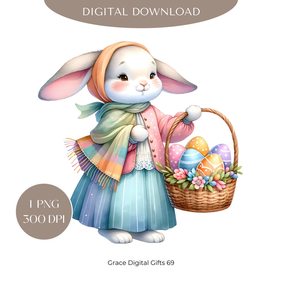 Watercolor Easter Rabbit Clipart PNG, Spring Mothers Day Clipart ...