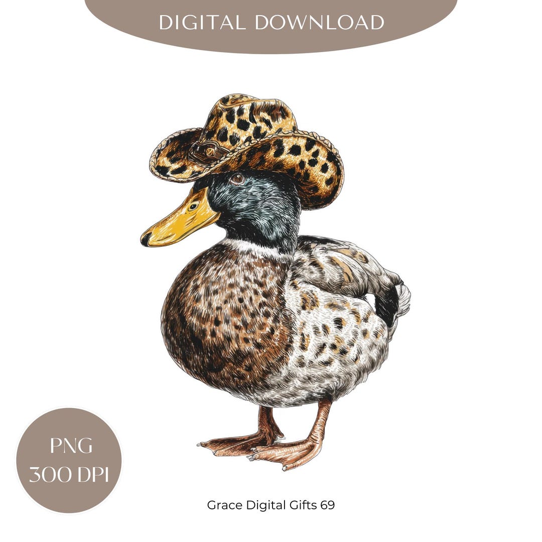 Cowboy Duck PNG: Western Mallard Clipart With Leopard Hat, Funny Farm ...
