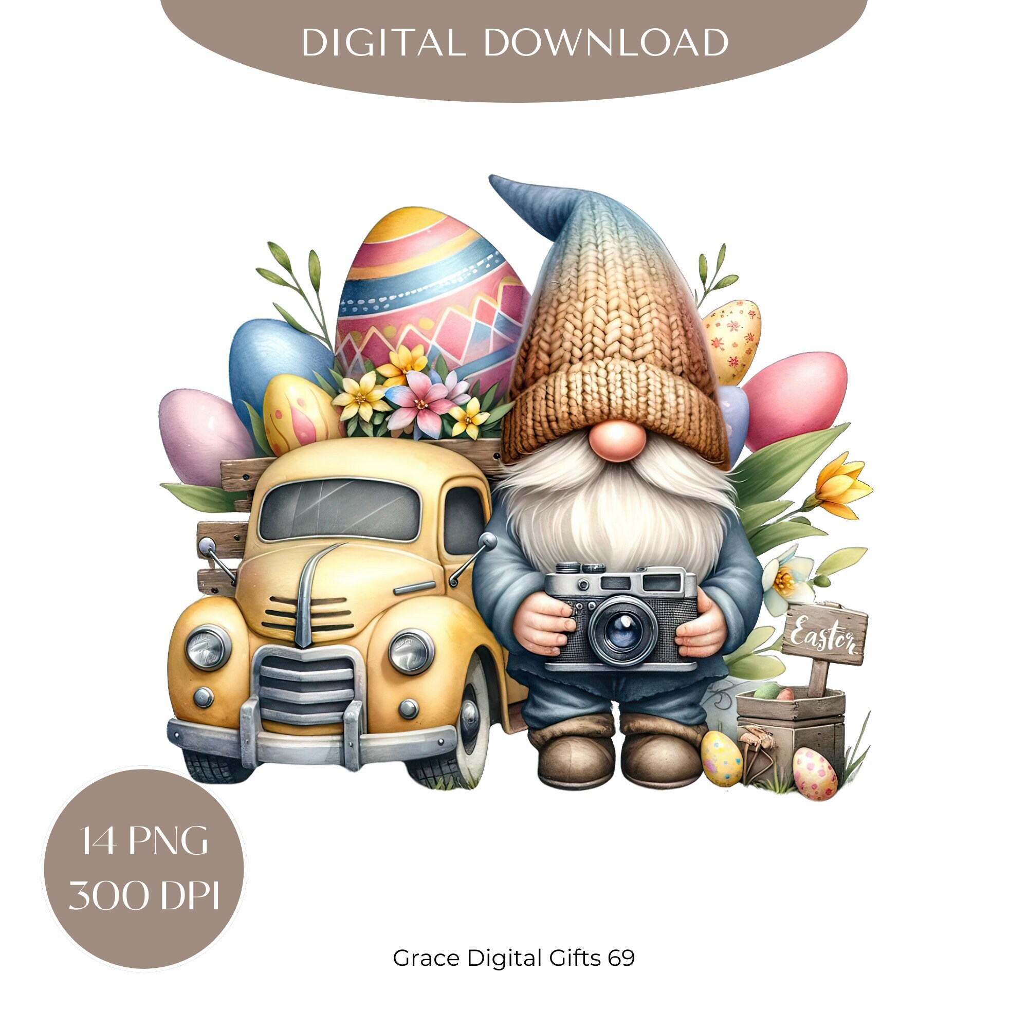 Easter Gnomes With Vintage Truck Clipart Bundle, Spring Gnomes PNG ...