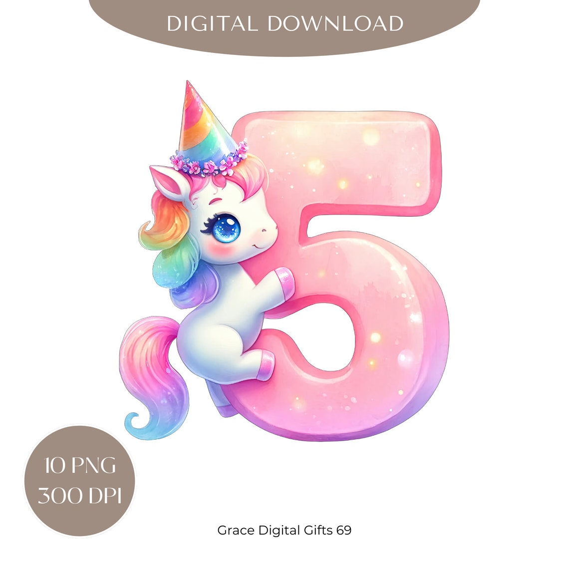Cute Watercolor Unicorn Birthday Clipart Bundle PNG, Unicorn Alphabet ...