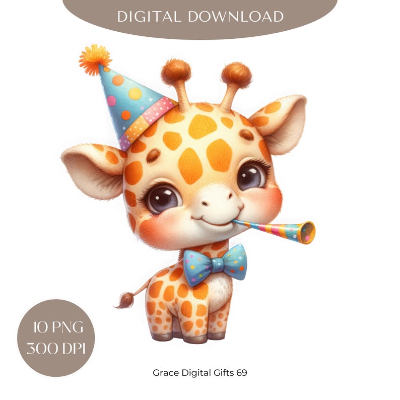 Safari Animal Birthday Party Clipart Bundle PNG, Cute Safari Animals ...