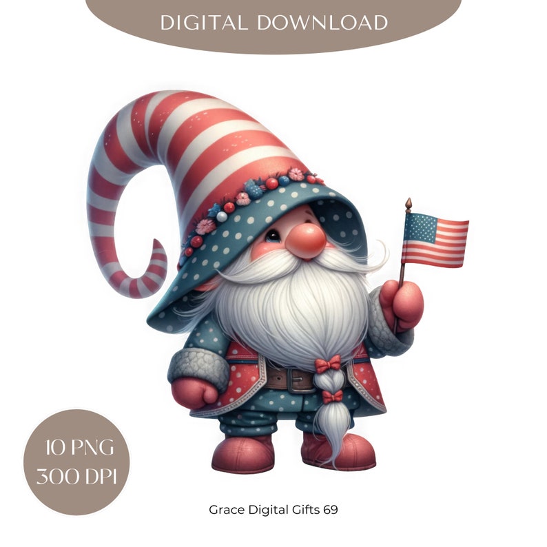 Watercolor 4th of July Gnomes PNG Clipart Bundle, Patriotic Gnome ...