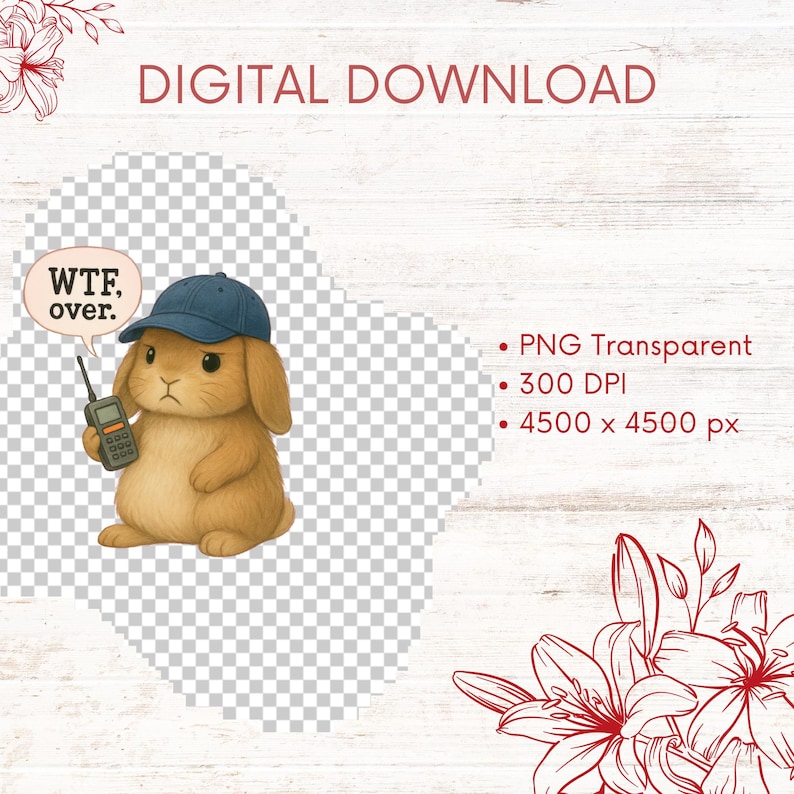 Funny Bunny Meme PNG: Watercolor Rabbit With Walkie Talkie (digital ...