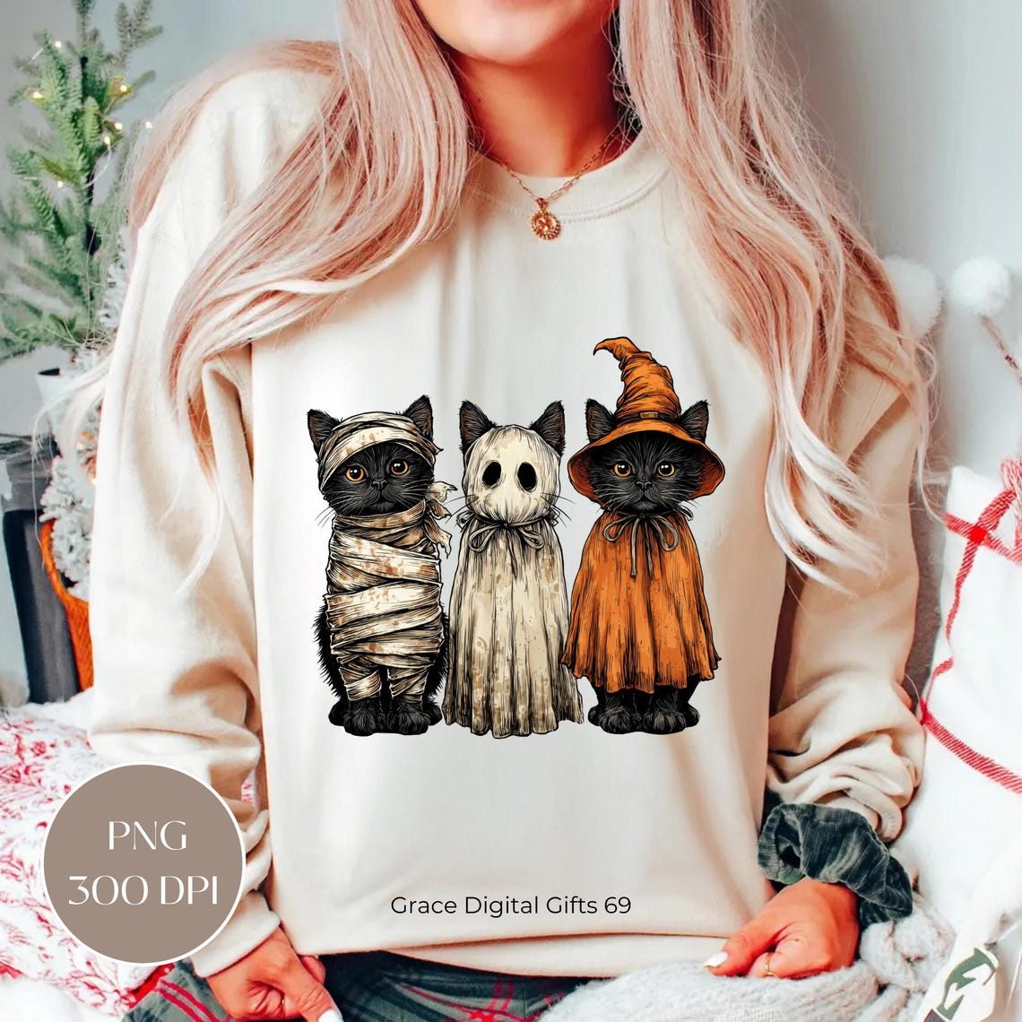 Retro Halloween Black Cat PNG: Spooky Pumpkin Digital Art, Ghost Cat ...