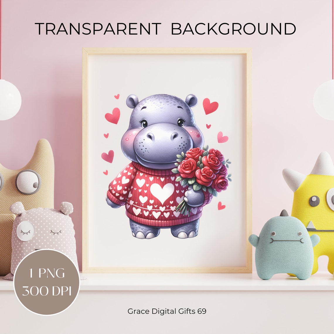 Watercolor Valentines Cute Hippo Clipart PNG, Animals Clipart Nursery ...