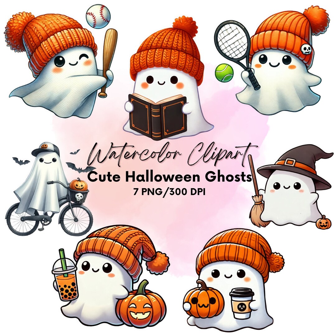 Halloween Ghost Clipart Bundle, Spooky PNG Graphics (digital Download ...
