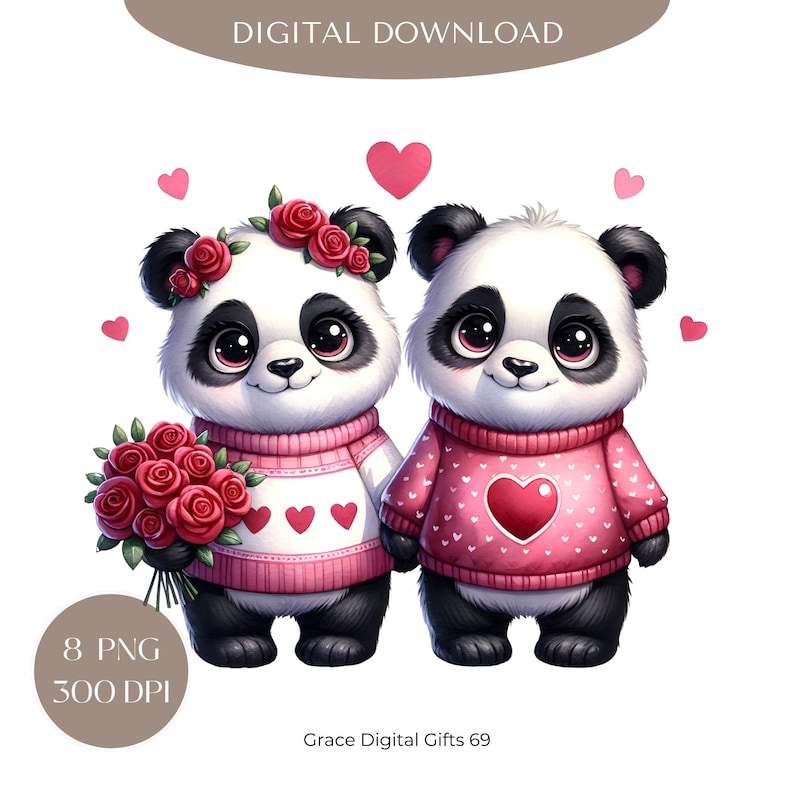 Valentine's Day Animals Clipart PNG Bundle, Valentine's Watercolor ...