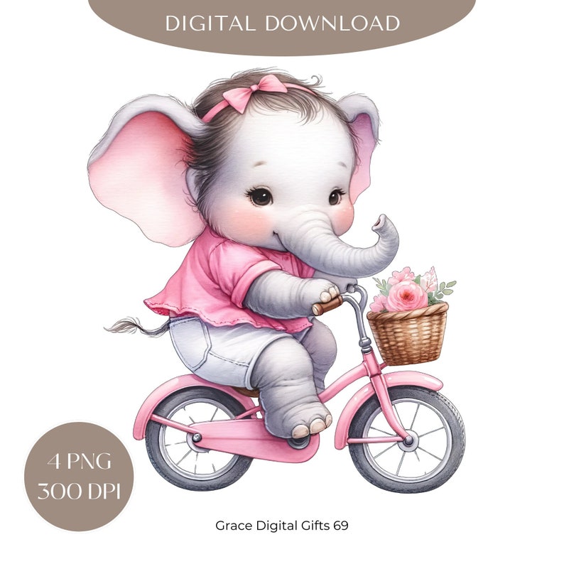 Cute Watercolor Baby Girl Elephants Clipart PNG, Little Elephants, Baby ...