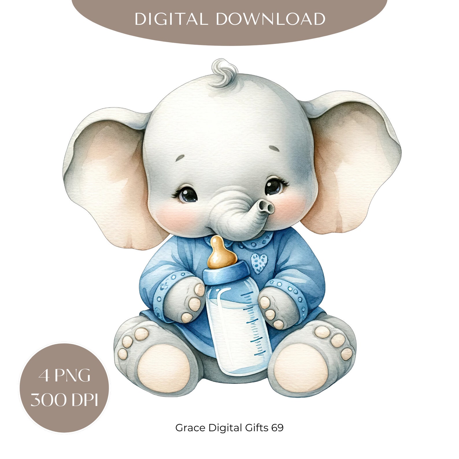 Cute Watercolor Baby Boy Elephants Clipart PNG, Little Elephants, Baby ...