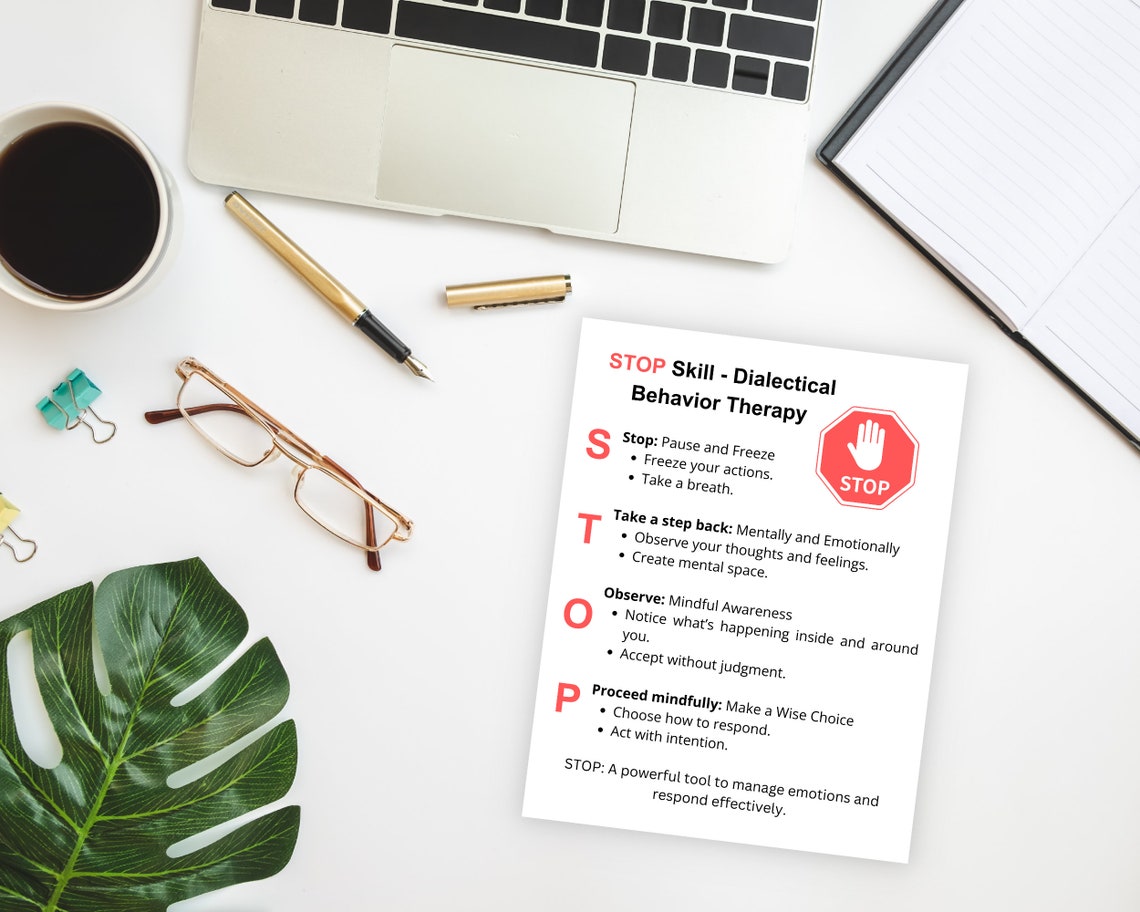 STOP Skill Handout Sheet: DBT Digital Download, Dialectical Behavior ...