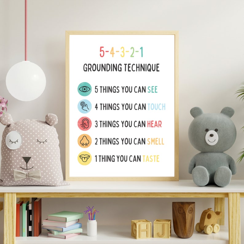 54321 Grounding Technique Poster Coping Skills Printable 5 Senses Mindfulness Therapy Office ...