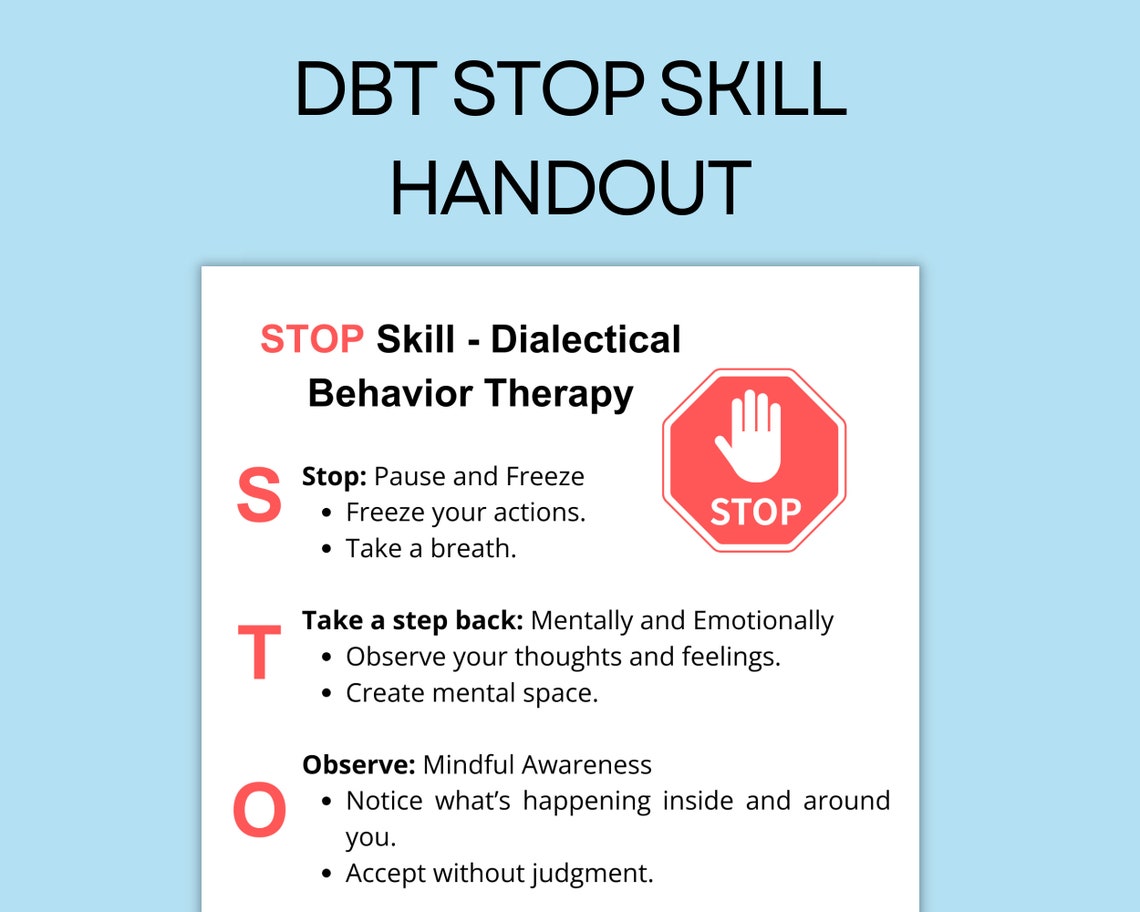 STOP Skill Handout Sheet: DBT Digital Download, Dialectical Behavior ...