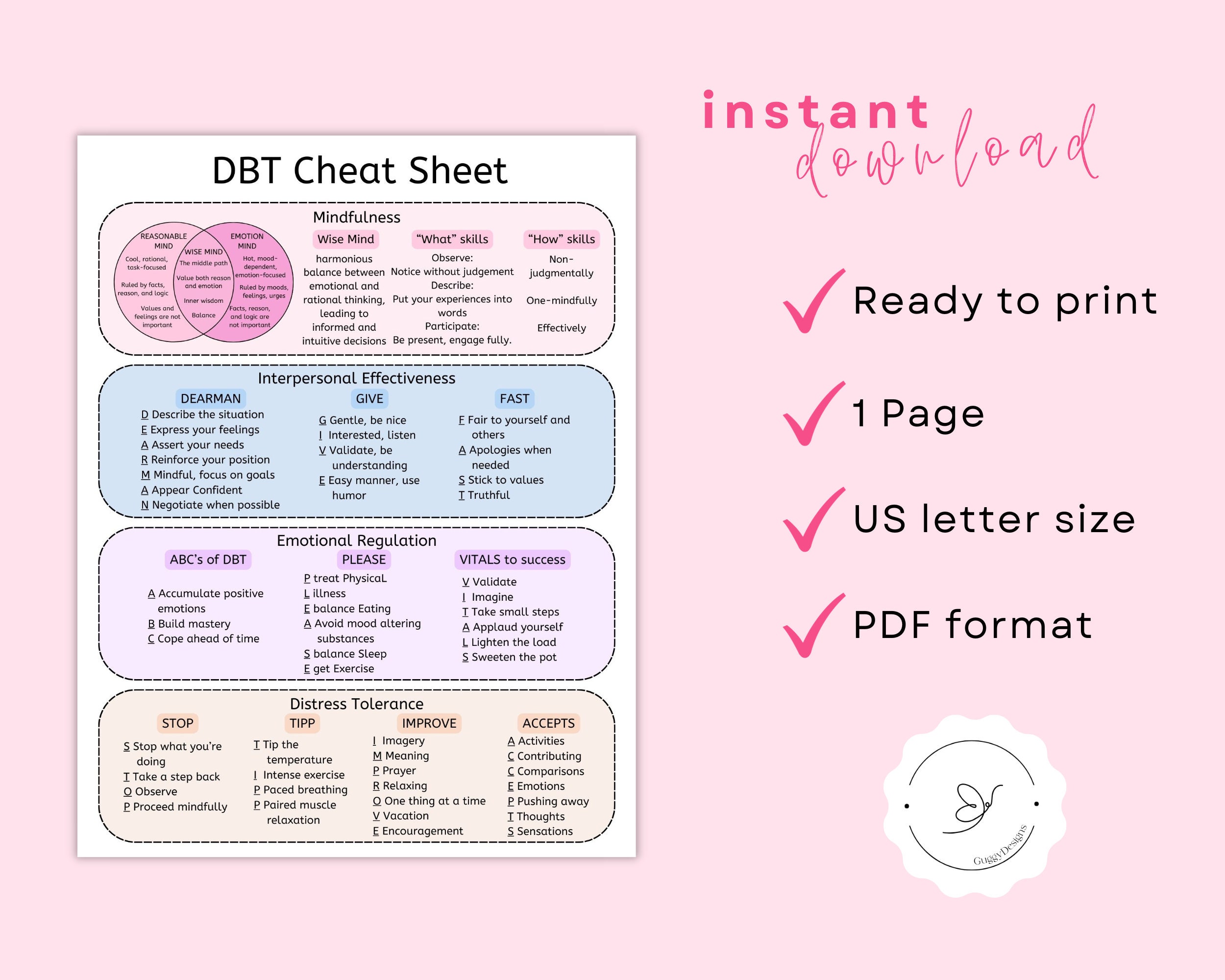 DBT Skills Cheat Sheet Dialectical Behavior Therapy - Etsy Australia