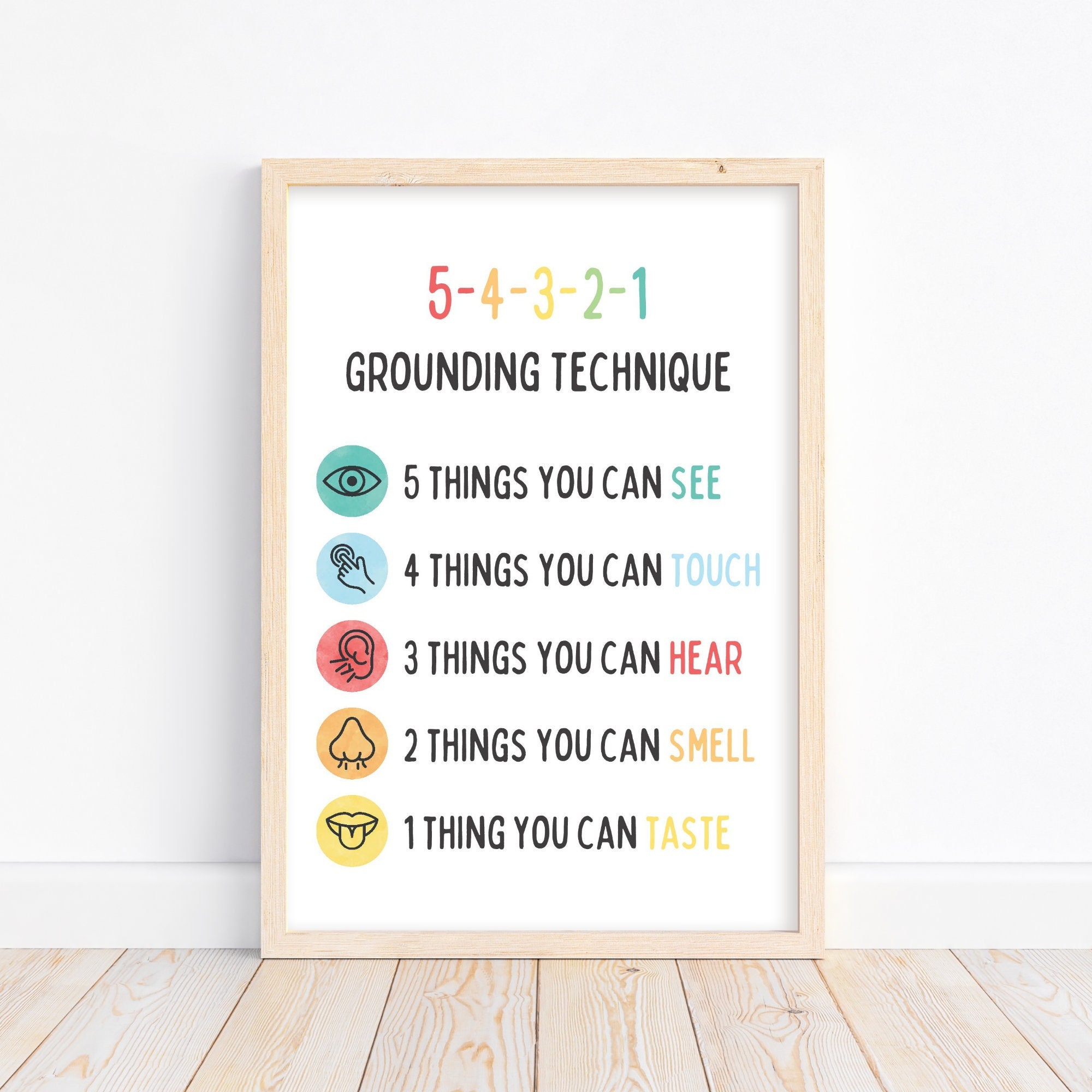 54321 Grounding Technique Poster Coping Skills Printable 5 Senses Mindfulness Therapy Office ...