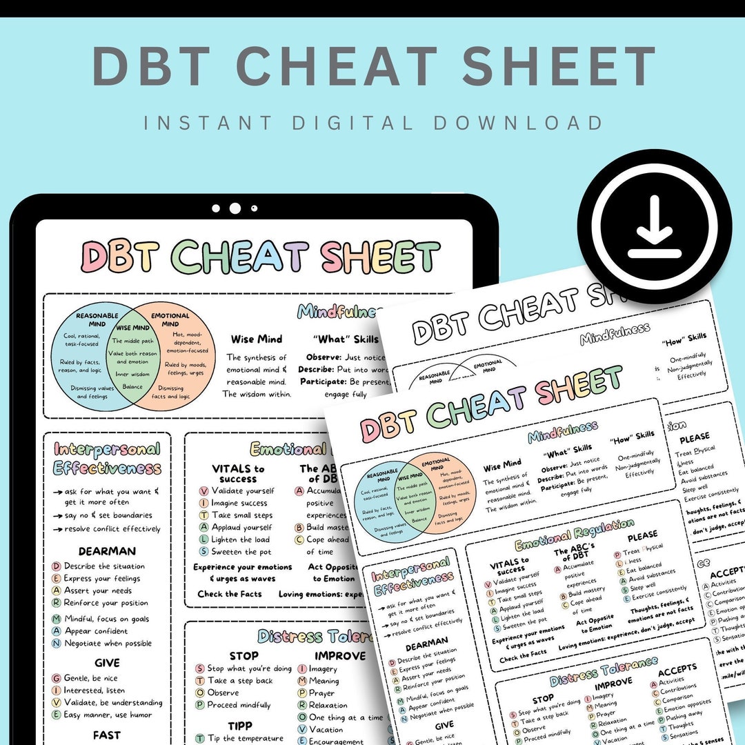 DBT Therapy Cheat Sheet, Printable Reference Guide for Dialectical ...