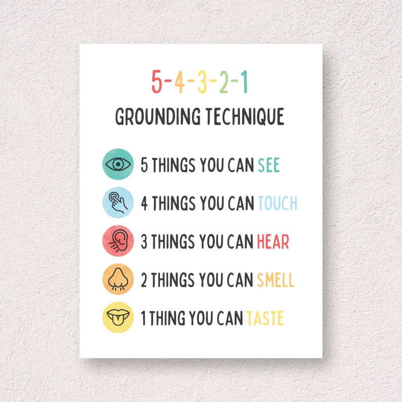 54321 Grounding Technique Poster Coping Skills Printable 5 Senses ...