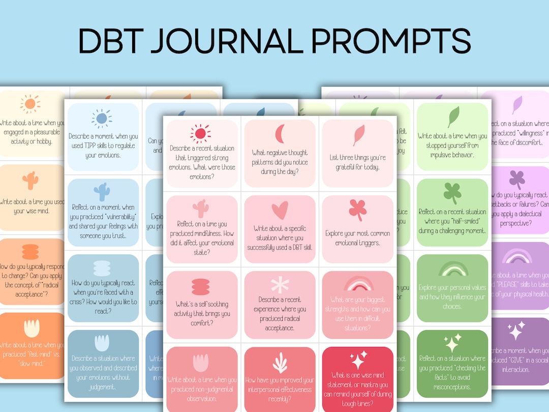 60 DBT Journal Prompt Cards: Digital Download Boost Emotional Wellness ...