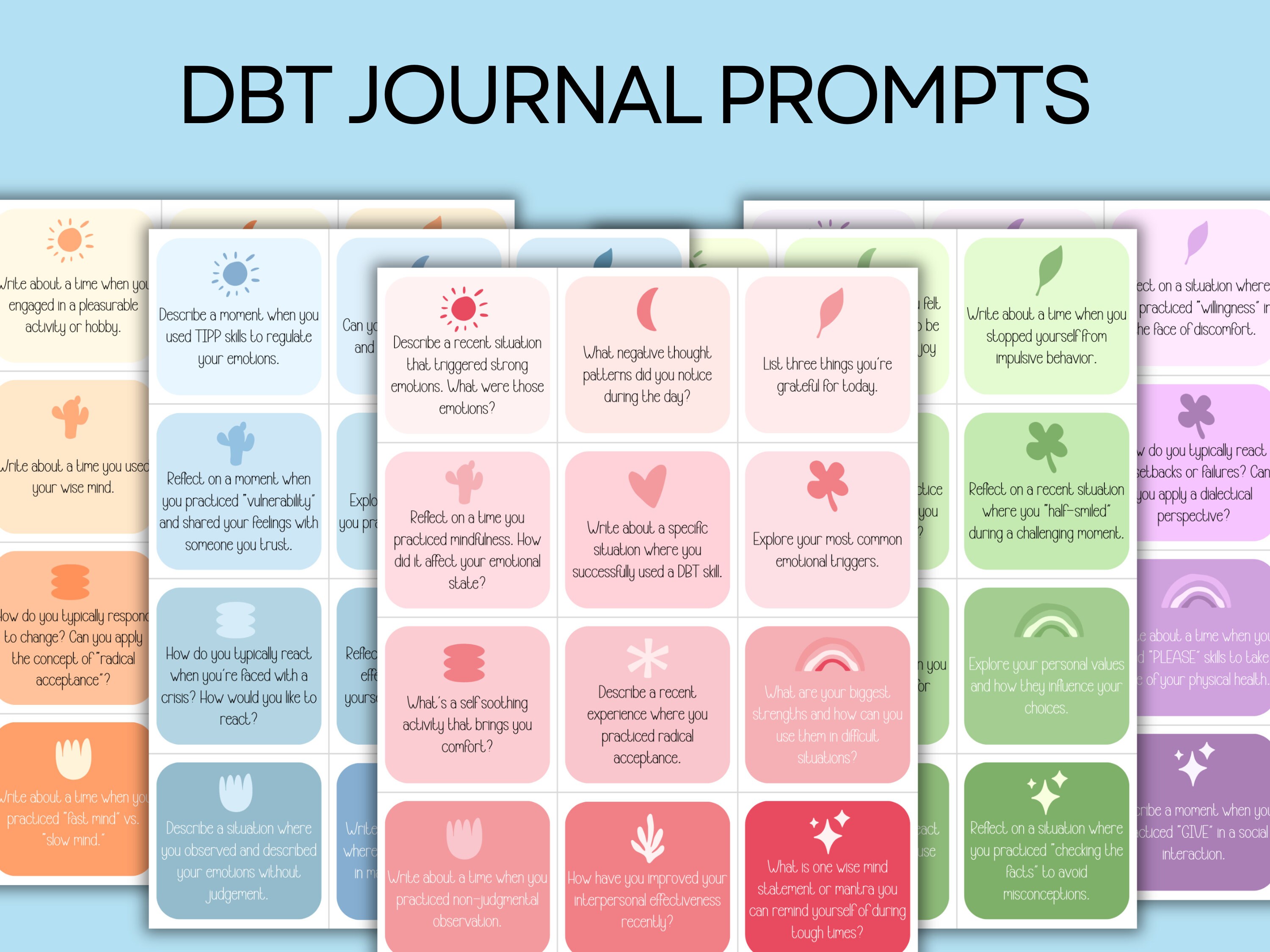 60 DBT Journal Prompt Cards: Digital Download Boost Emotional Wellness ...