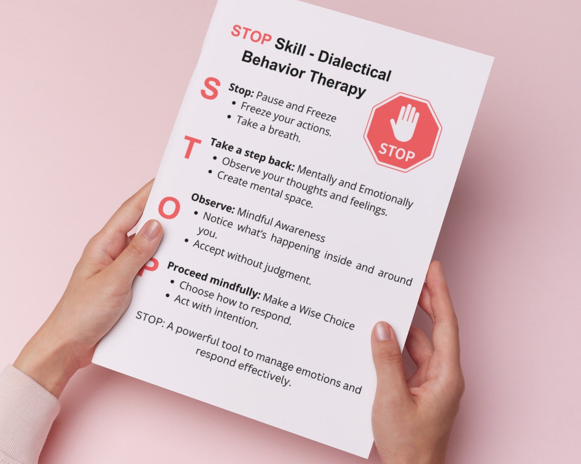 STOP Skill Handout Sheet: DBT Digital Download, Dialectical Behavior ...