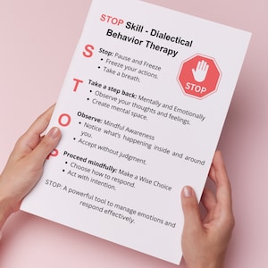 STOP Skill Handout Sheet: DBT Digital Download, Dialectical Behavior ...