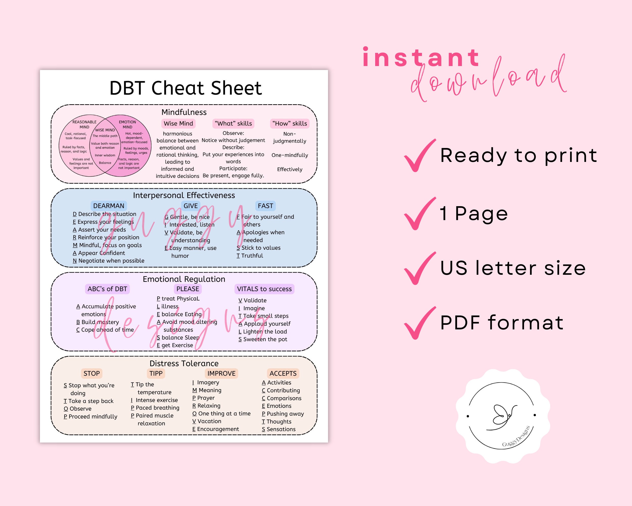 Buy DBT Skills Cheat Sheet, Dialectical Behavior Therapy Printable ...