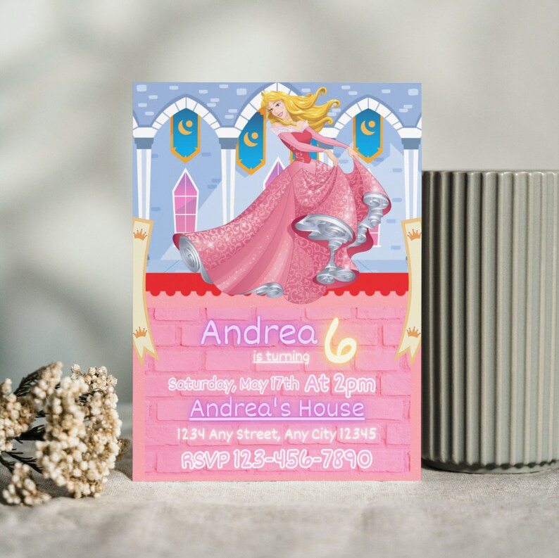 Sleeping Beauty Birthday Invitation Princess Aurora Party Princess